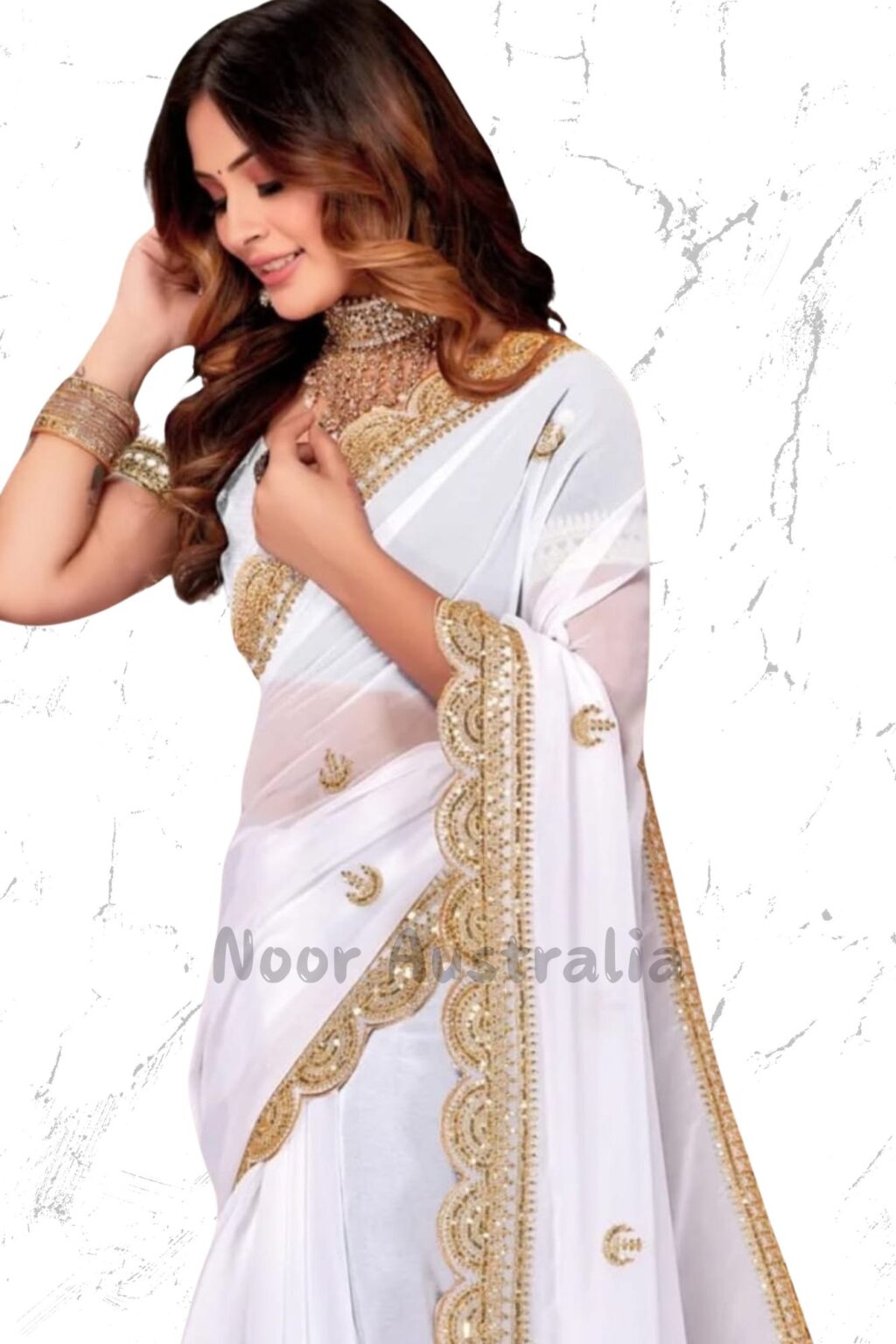 White color Saree - NRIS012 | Noor Australia