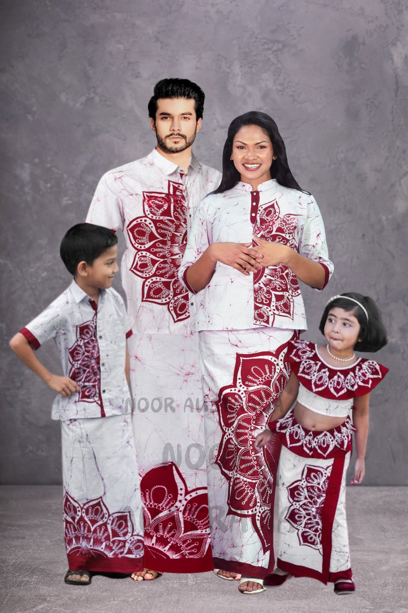 Maroon & White Colour Batik Family Kit | Noor Australia