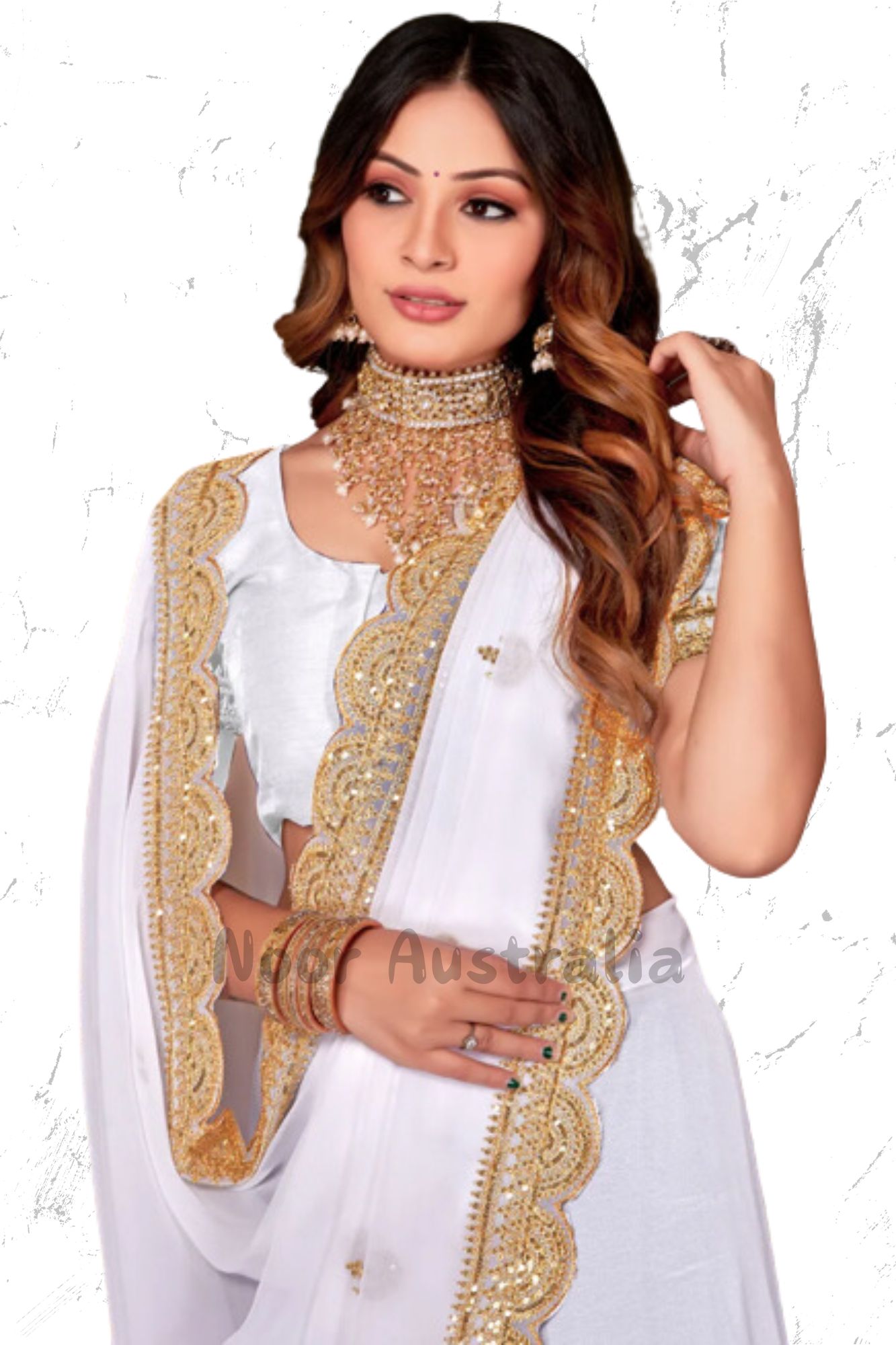 White color Saree - NRIS012 | Noor Australia