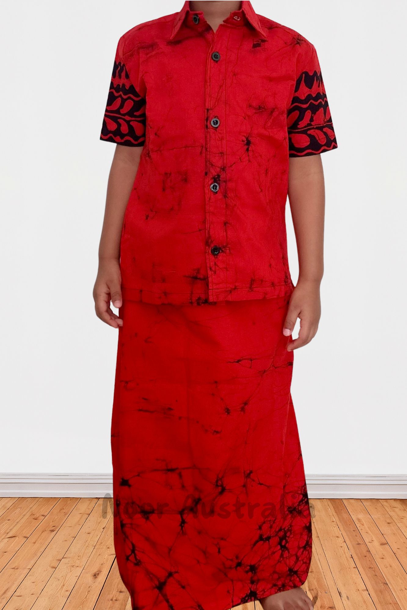 Red and Black Boys Batik Shirt Sarong Kit - NRGB505 | Noor Australia