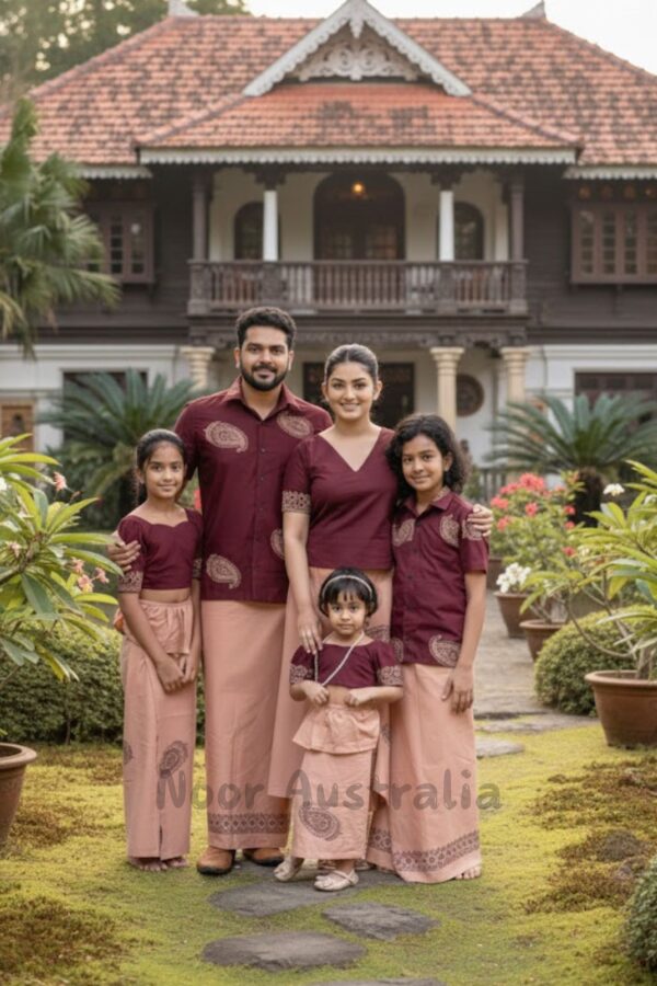 Vibrant Maroon & Cream printed Batik Collection - Family kit | Noor ...