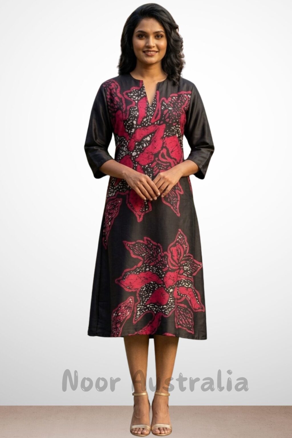 Midnight Bloom Silk Batik Frock – NRON011 | Noor Australia